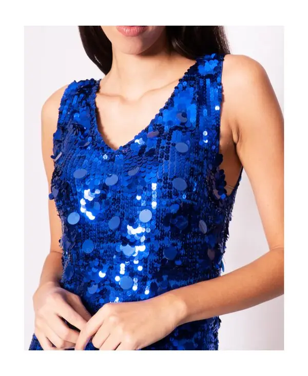 P.a.r.o.s.h Sequin Embellished V-neck Midi Dress - Blue