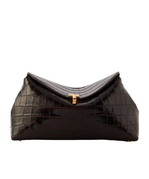 TOTEME T-lock Embossed Shoulder Bag - Dark Brown