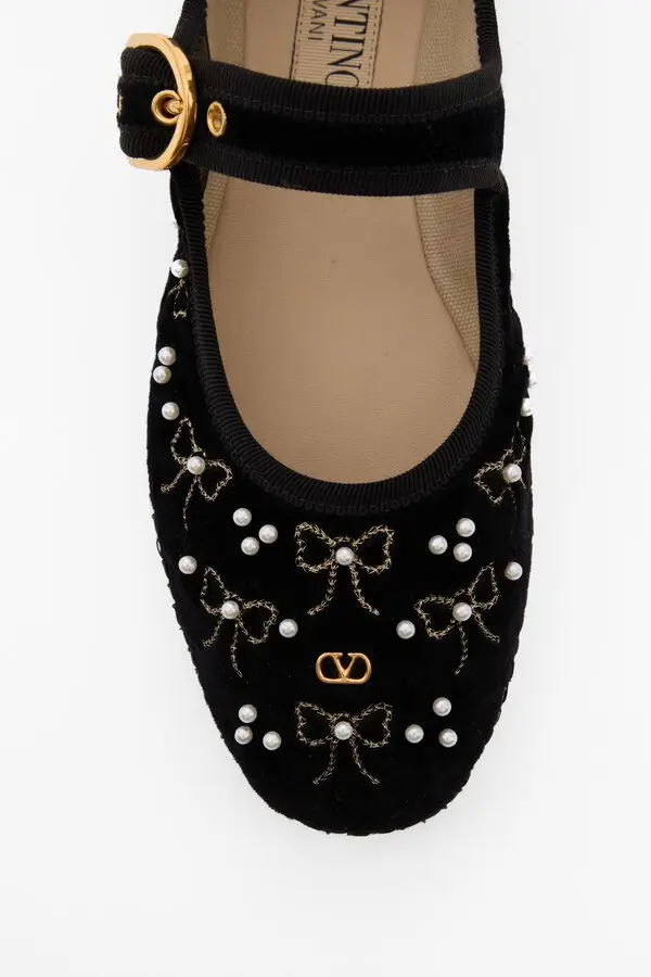 Valentino Garavani Velvet Bow Detailed Ballet Flats