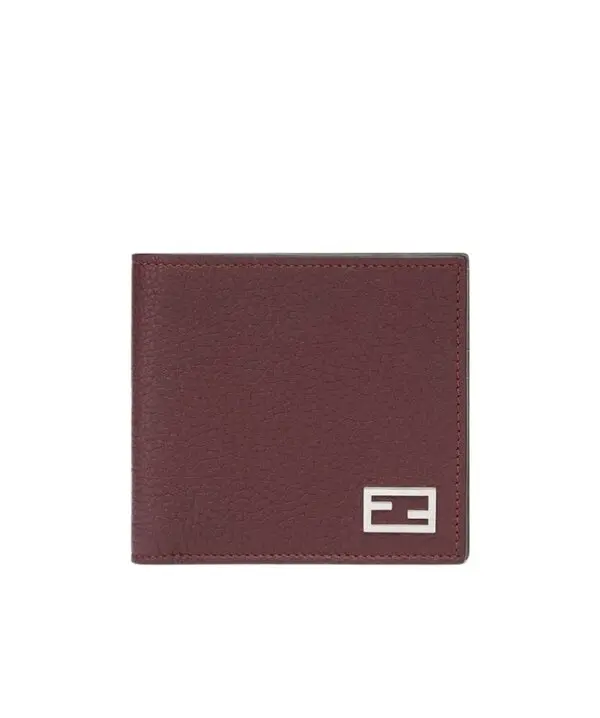 Fendi Burgundy Leather Bi-fold Wallet - Red