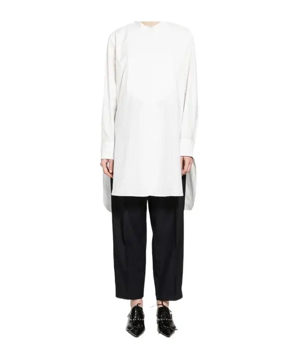 JIL SANDER Band Collar Buttoned Shirt With Curved Hem