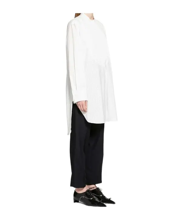 JIL SANDER Band Collar Buttoned Shirt With Curved Hem