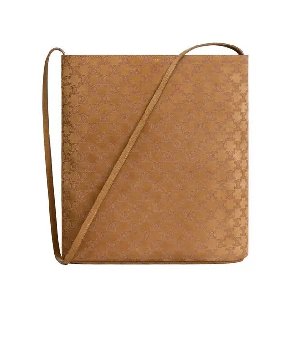 Celine Suede Calfskin Bucket Bag With Triomphe All-over - Cigar Brown