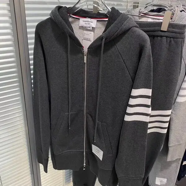Thom Browne Classic Loopback 4-bar Zip Hoodie - Dark Grey