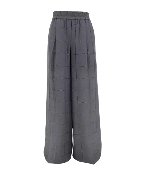 Brunello Cucinelli Checked Wide-leg Pants - Gray