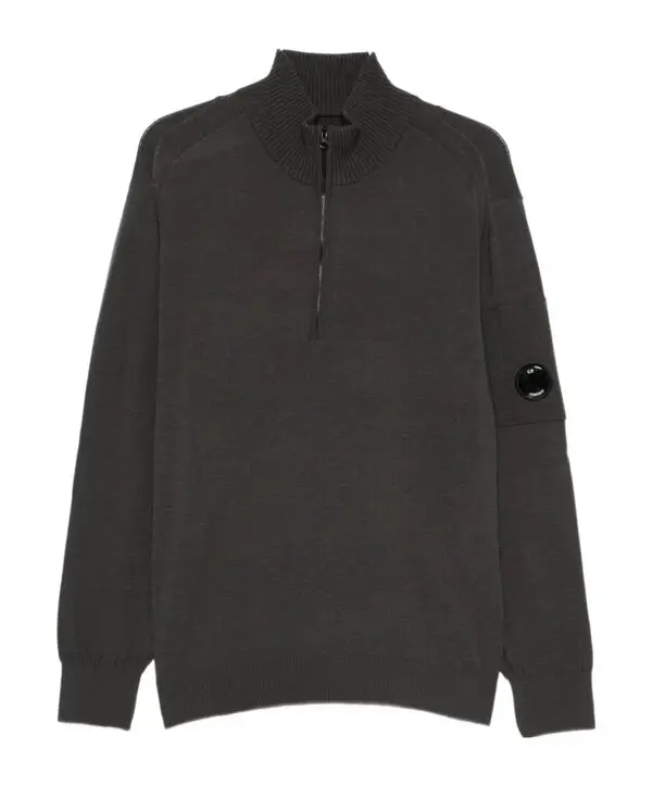 C.P. COMPANY Half-zip Ribbed Sweater - Grey