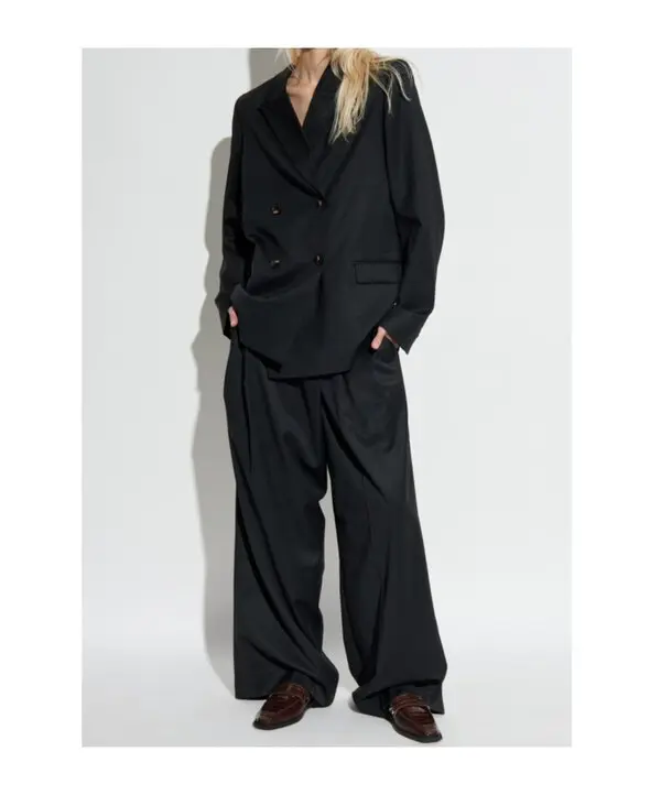 GANNI Wide-leg Pleated Trousers - Black