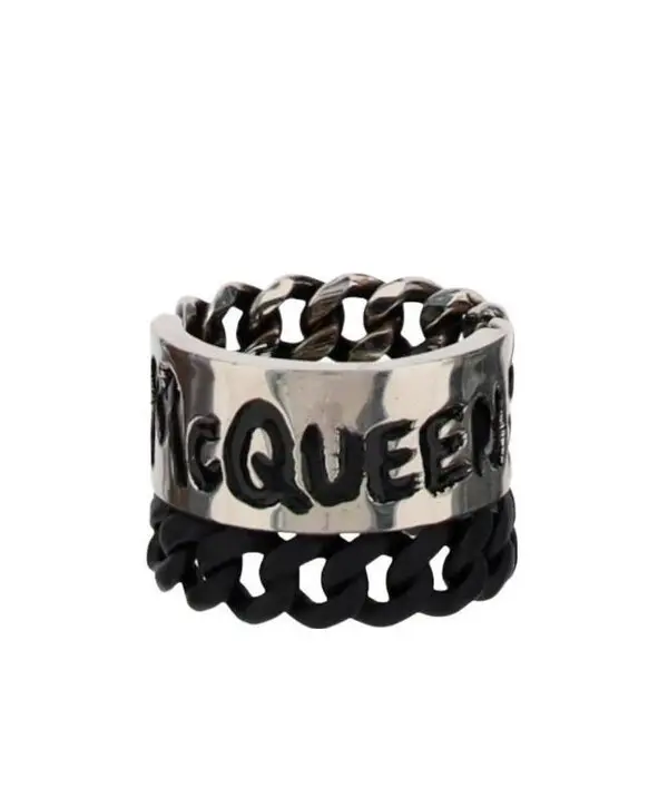 Alexander McQueen Graffiti Logo Chain-linked Ring - Black