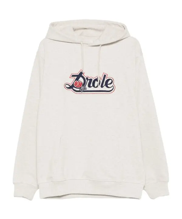 Drole De Monsieur Hoodie With Rose Embellishment - Heathergrey