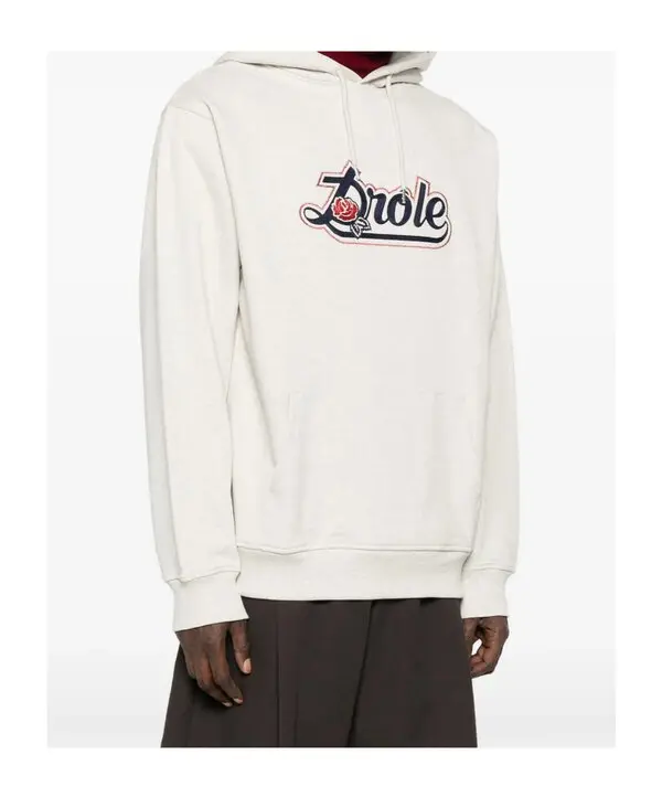 Drole De Monsieur Hoodie With Rose Embellishment - Heathergrey