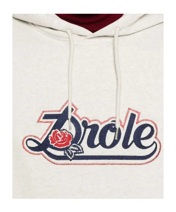 Drole De Monsieur Hoodie With Rose Embellishment - Heathergrey