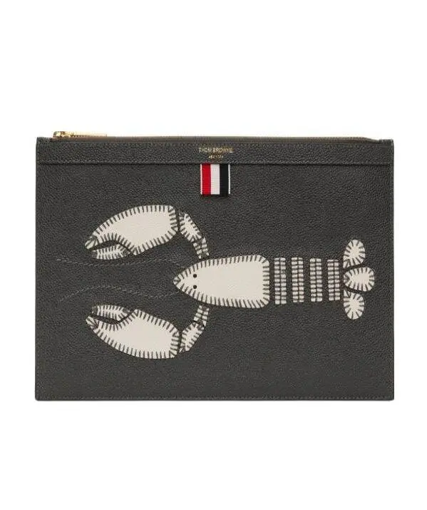 Thom Browne Lobster Appliqué Clutch Bag - Dark Gray