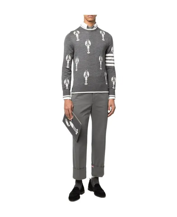 Thom Browne Lobster Appliqué Clutch Bag - Dark Gray
