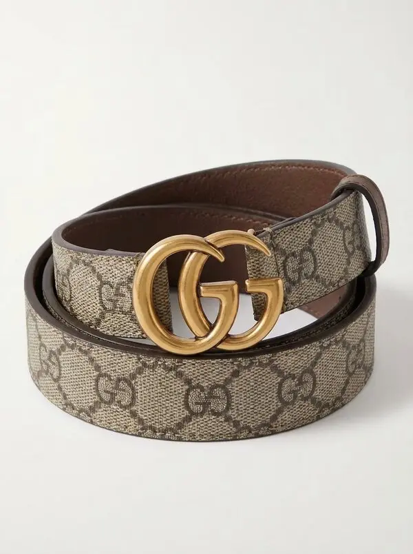 Gucci Gg Marmont Logo Plaque Reversible Belt - Beige And Ebony