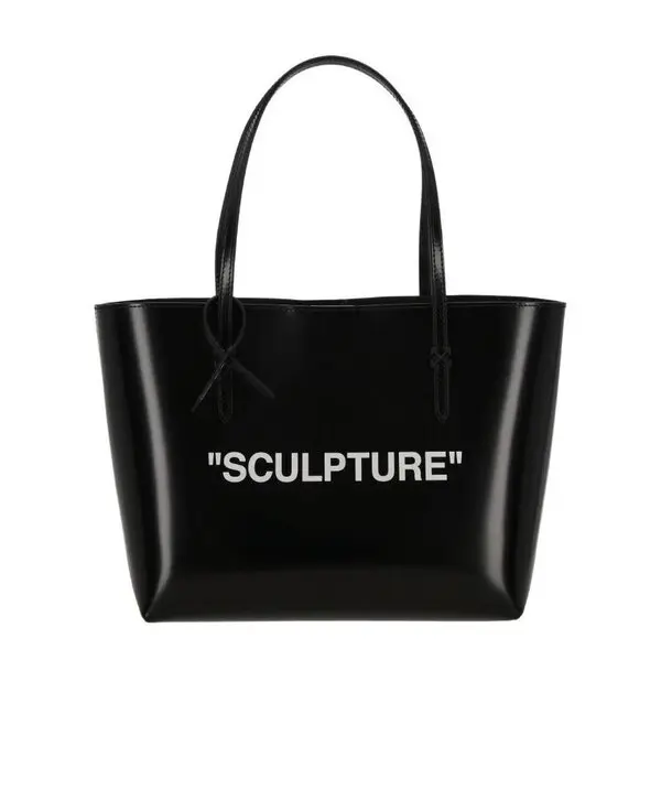 Off-White Slogan Printed Top Handle Bag - Black
