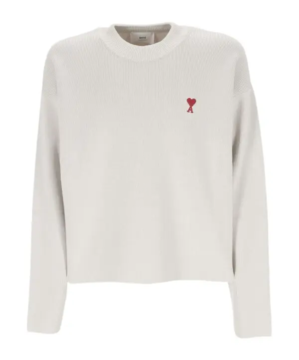 AMI Paris De Coeur Embroidered Knit Jumper - White