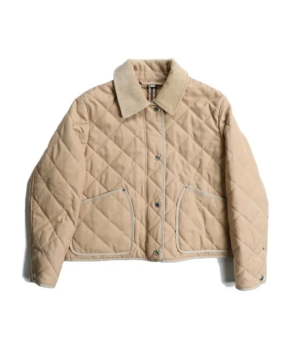Burberry Quilted Long Sleeve Jacket With Spread Collar - Beige