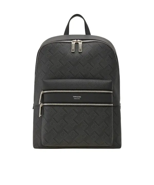 FERRAGAMO Embossed Gancini Backpack - Black/gray
