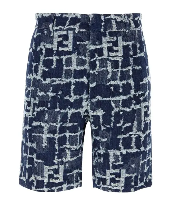 Fendi Ff Tassel Jacquard Denim Shorts