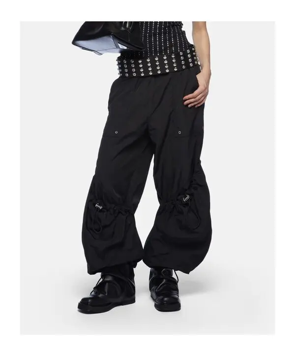 Attico Oversized Wide-leg Drawstring Trousers - Black