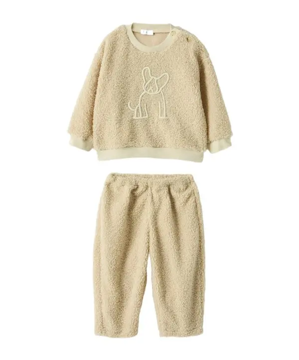 IL GUFO Dog Embroidered Fleece Tracksuit Set - Nude