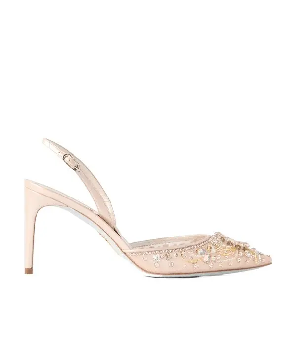 Rene Caovilla 80mm Embellished Slingback Pumps - Nude
