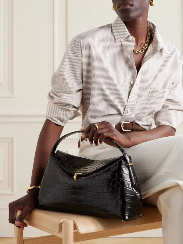 TOTEME T-lock Embossed Top Handle Bag - Black