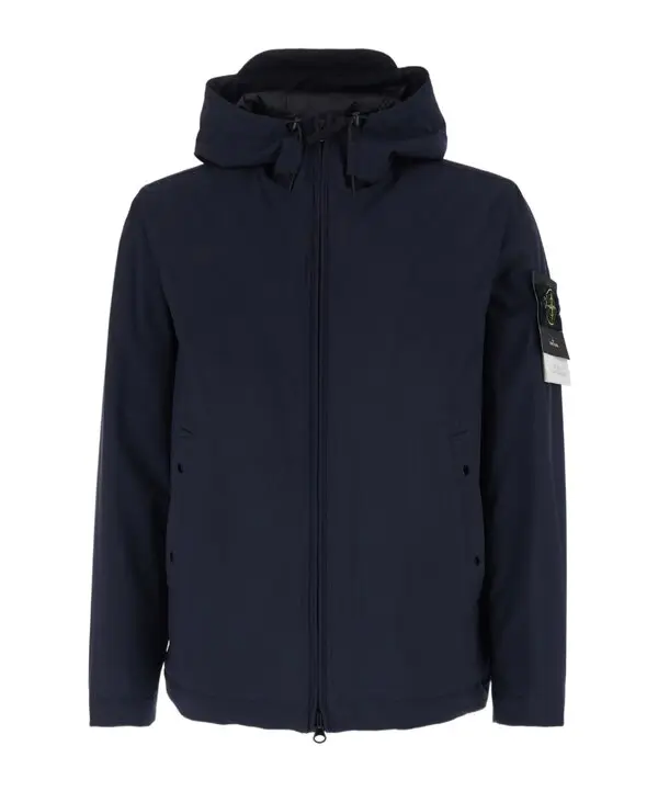 Stone Island Logo Patch Zip-up Hooded Jacket - Blue