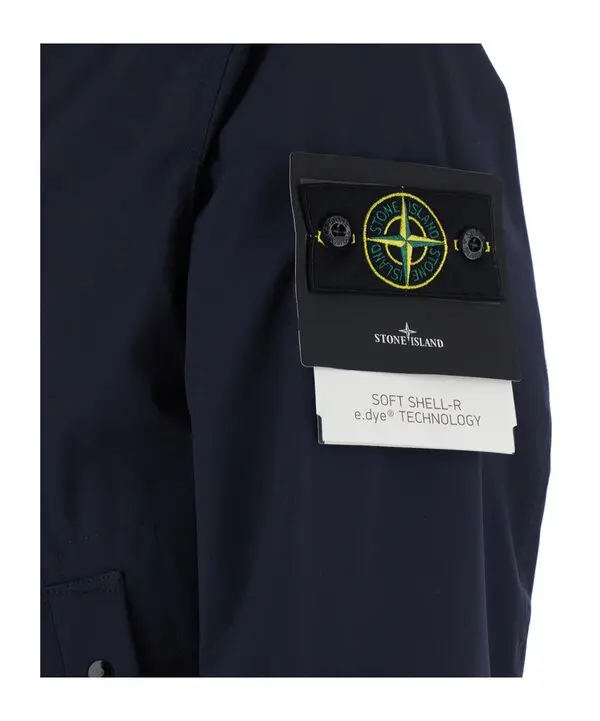 Stone Island Logo Patch Zip-up Hooded Jacket - Blue