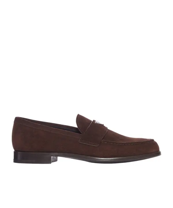 Prada Suede Loafers With Logo Detail - Brown