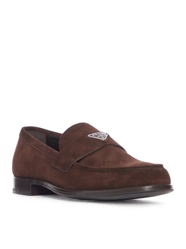 Prada Suede Loafers With Logo Detail - Brown