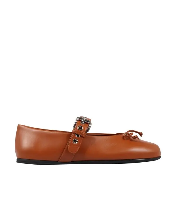 Miu Miu Ballerina Flat With Buckle And Bow Detail - Brown