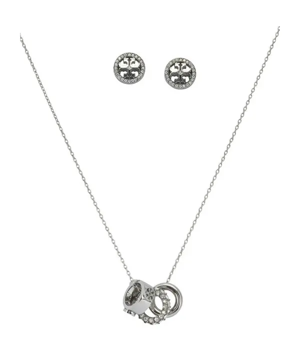 Tory Burch Miller Embellished Chain Necklace And Stud Earrings Set