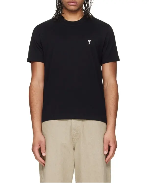 AMI Paris Logo Embroidered Crewneck T-shirt - Black