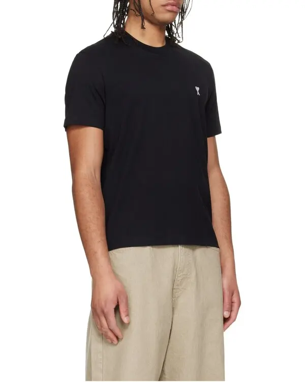 AMI Paris Logo Embroidered Crewneck T-shirt - Black