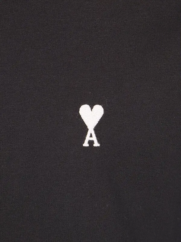 AMI Paris Logo Embroidered Crewneck T-shirt - Black