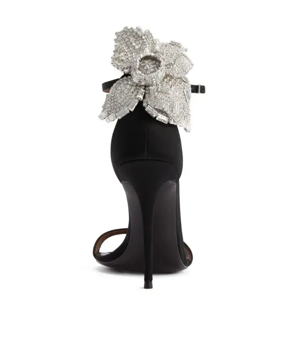 GIUSEPPE ZANOTTI Camelia 105 Floral Crystal Embellished Stiletto Sandals - Black