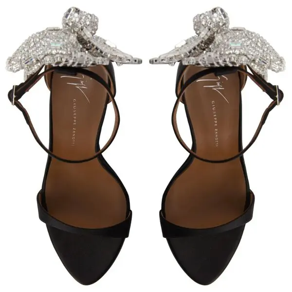 GIUSEPPE ZANOTTI Camelia 105 Floral Crystal Embellished Stiletto Sandals - Black