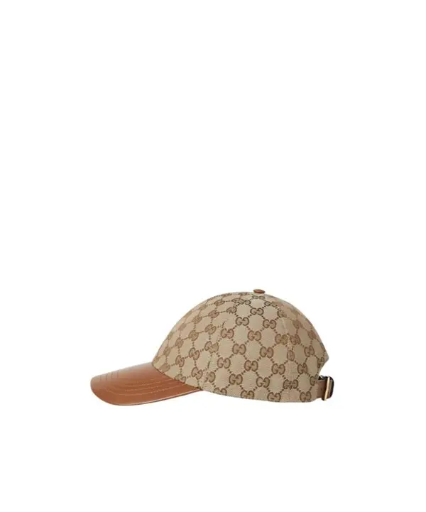 Gucci Gg Canvas Baseball Hat With Leather Trim - Beige/dark Brown