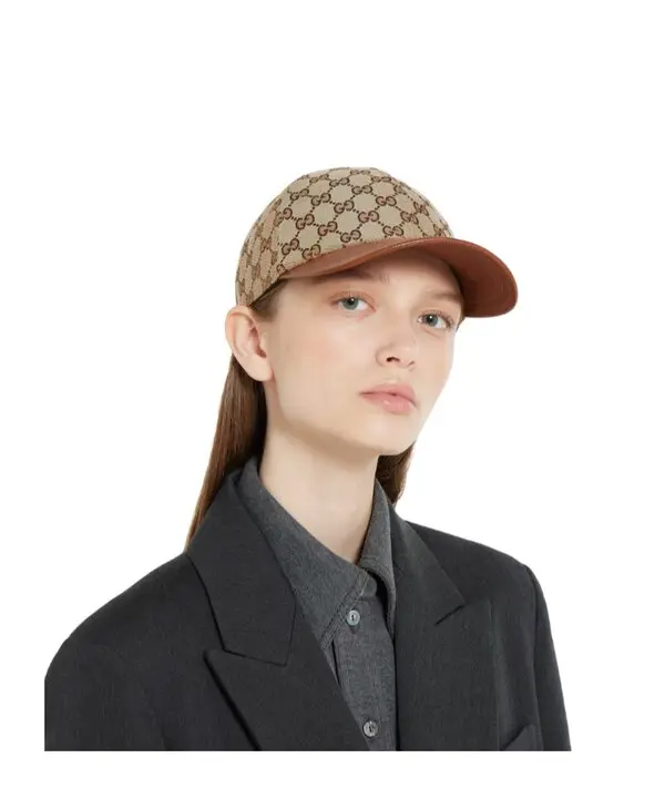 Gucci Gg Canvas Baseball Hat With Leather Trim