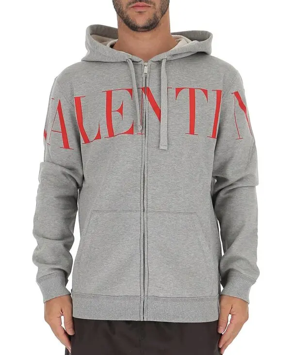 Valentino Garavani Grey Logo Zip-up Hoodie