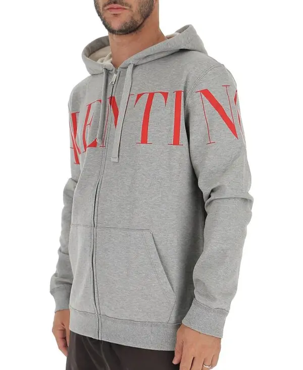 Valentino Garavani Grey Logo Zip-up Hoodie