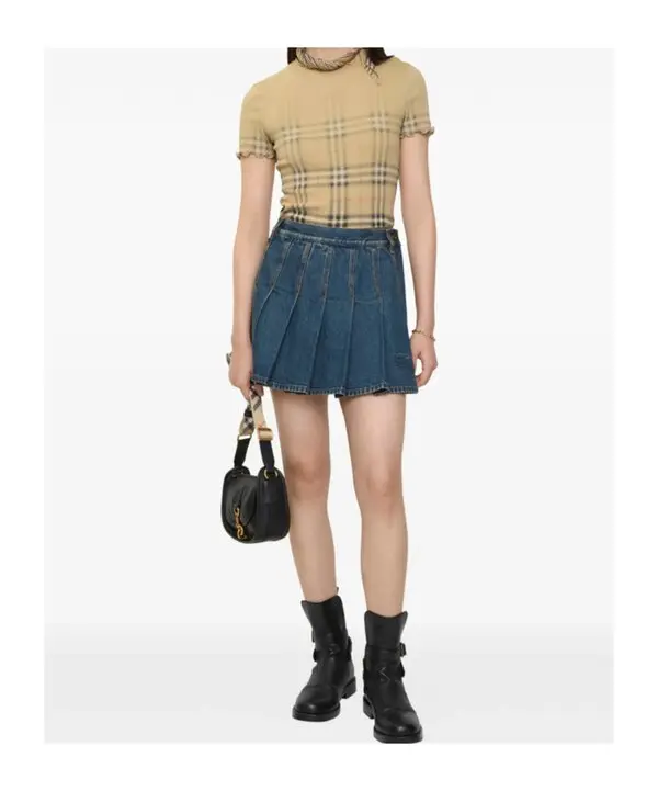 Burberry Pleated Denim Mini Skirt