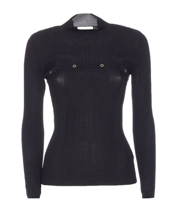 Patrizia Pepe High-neck Ribbed Knitwear With Button Detail - Black