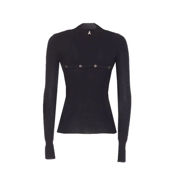 Patrizia Pepe High-neck Ribbed Knitwear With Button Detail - Black