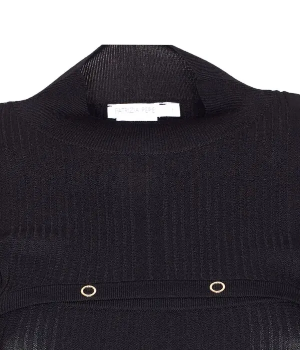 Patrizia Pepe High-neck Ribbed Knitwear With Button Detail - Black