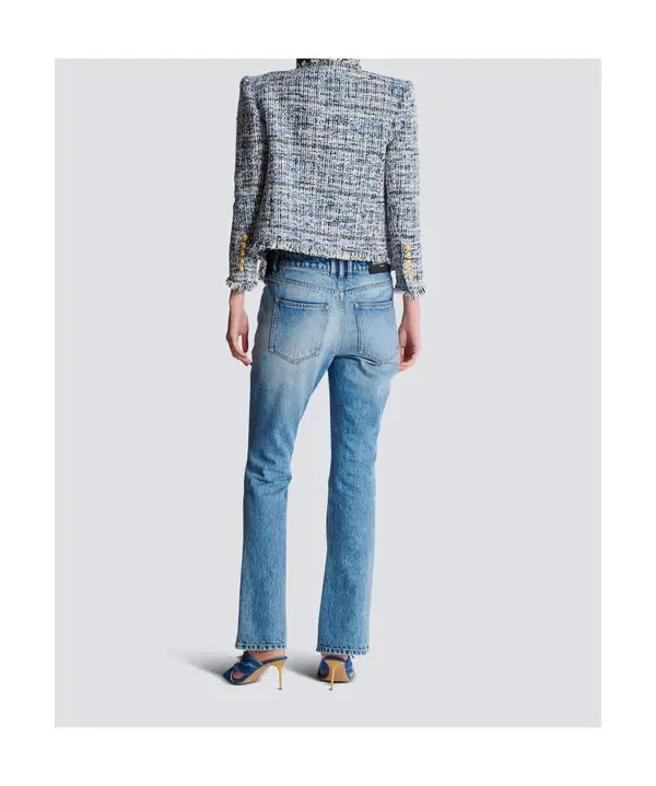 Balmain 8-button Cropped Tweed Jacket - Blue