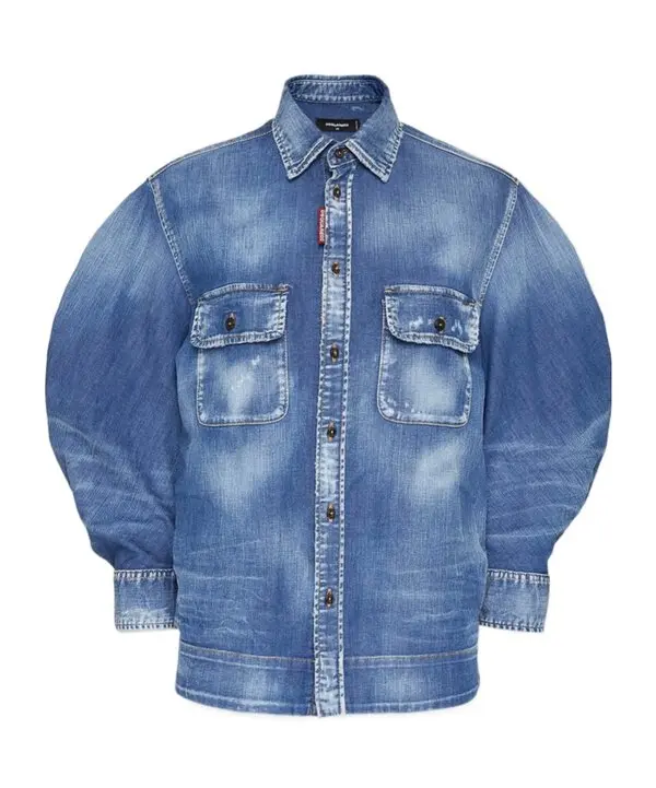 Dsquared2 Buttoned Denim Shirt With Wide Sleeves - Navy Blue