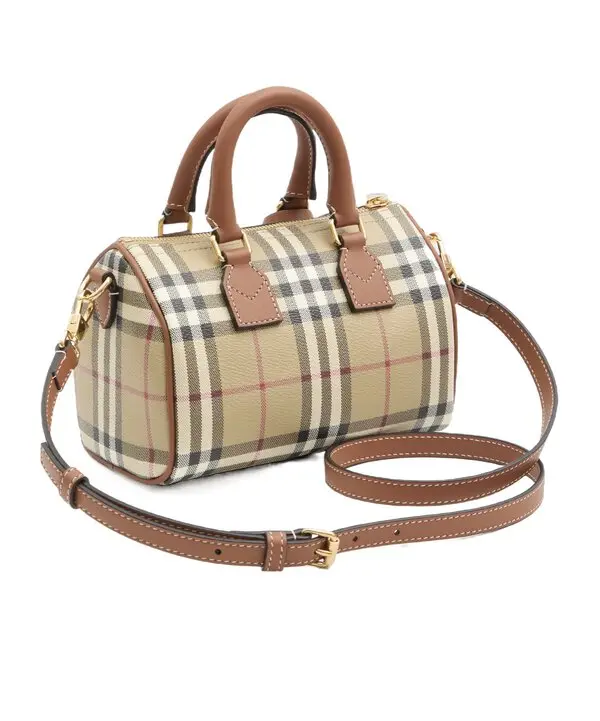 Burberry Check Printed Zipped Bowling Tote Bag - Beige