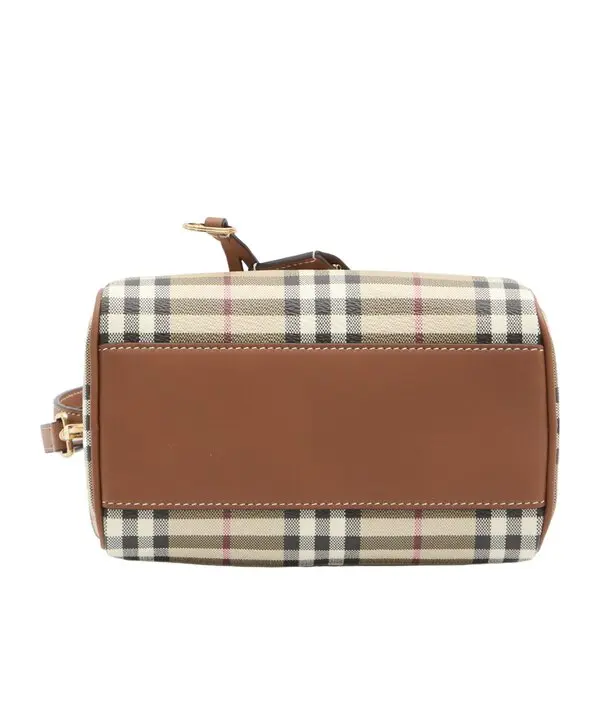 Burberry Check Printed Zipped Bowling Tote Bag - Beige